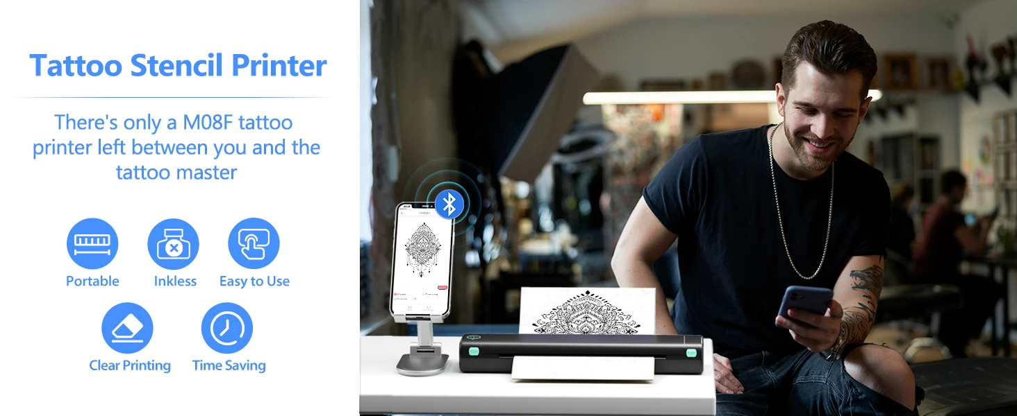 M08F Pro Tattoo Printer - Wireless & A4 Thermal Support