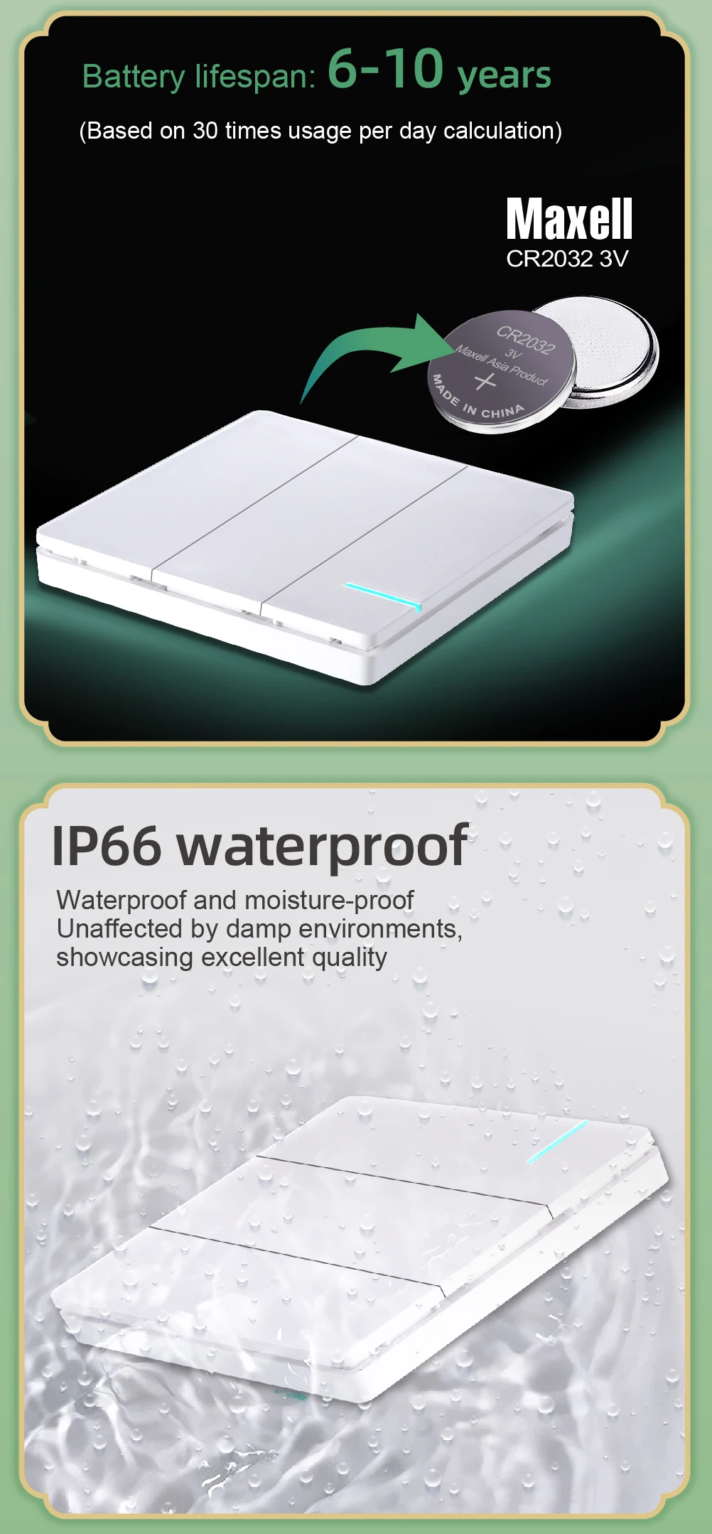 3 Gang 3 Way Wall Wireless Light Switch with Mini Receiver 6 Major ...