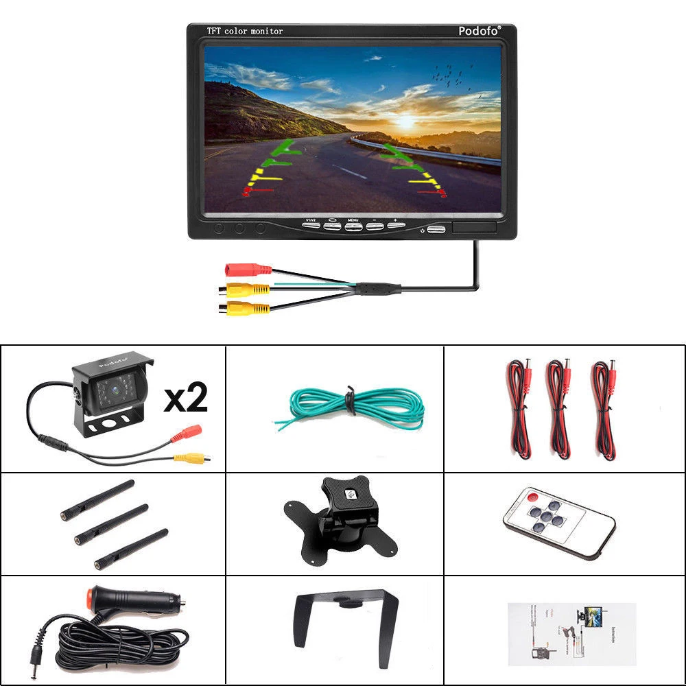 Camecho 7'' Wireless Vehicle 2 X Backup Cameras + Monitor Parking ...