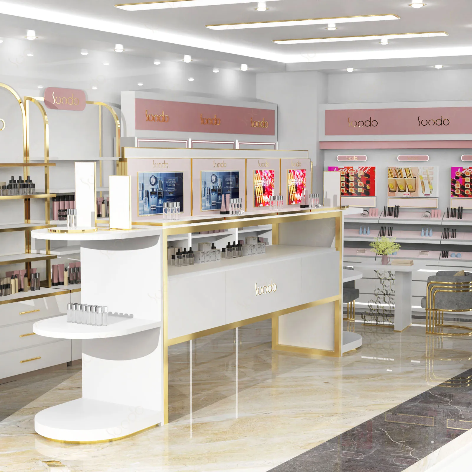 Luxury Cosmetic Store Layout Design White Essential Oil Cabinet Easy ...