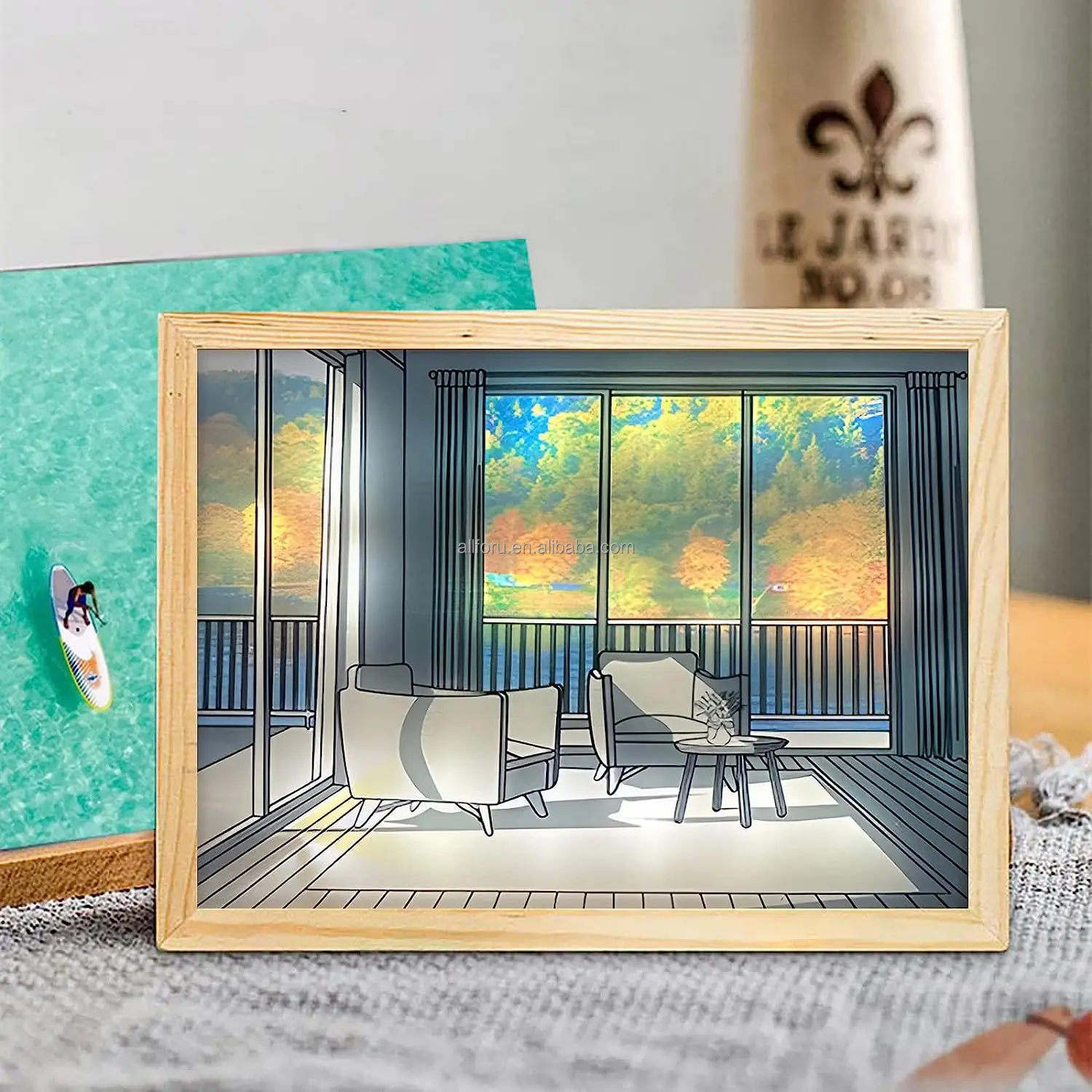 Lighting Painting Decoration, LED 3 Color Glowing Photo Frame, Night ...