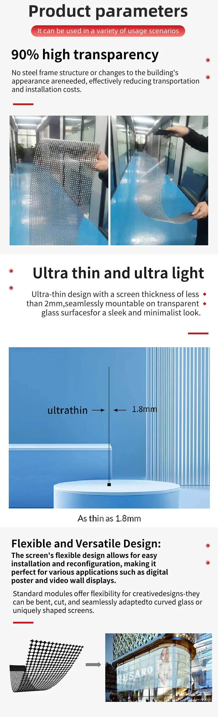 1500*250mm P3.91 Self-Adhesive Advertising Display Ultra-Thin ...