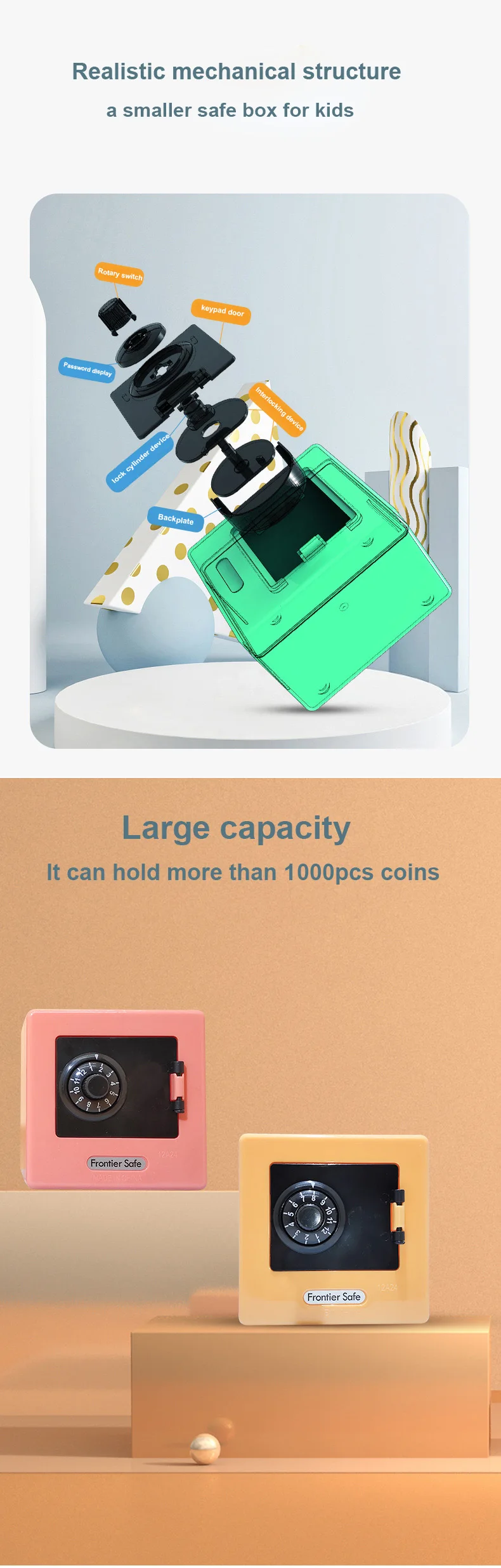 Mini Safe Box Plastic Piggy Bank Combination Safe Coin Bank For Kids ...