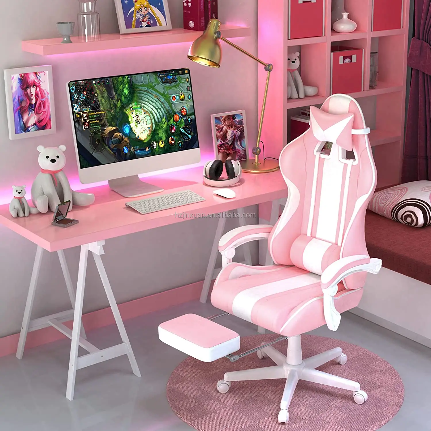 Cheap Pink Cute Kawaii Gaming Chair Rabbit Ears Office Computer Chair ...