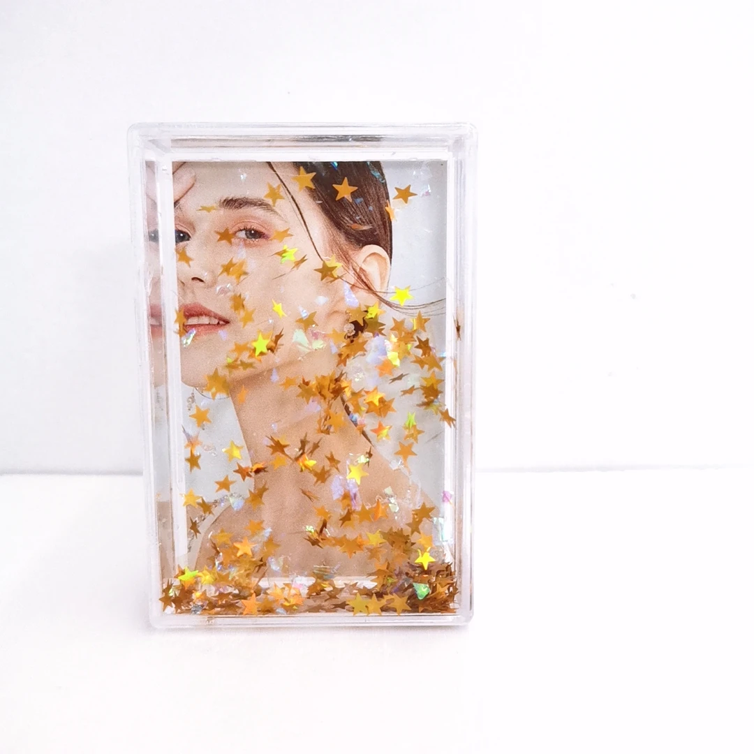 Clear Plastic Stand Picture Frame 2.1*3.4 Glitter Water Frame Box for Photo