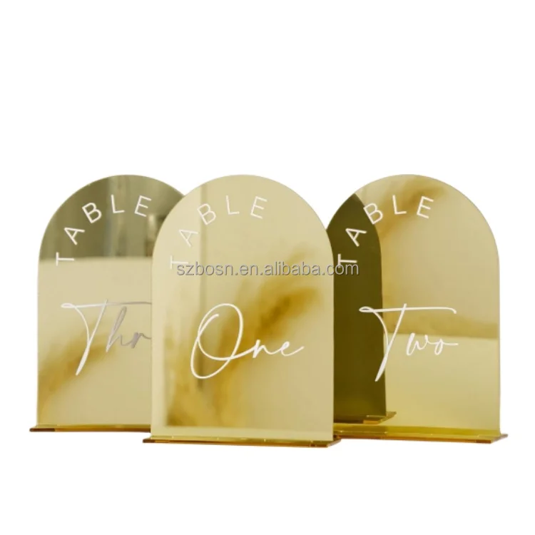 Modern Gold Mirror Acrylic Table Wedding Number Acrylic Table Sign With ...