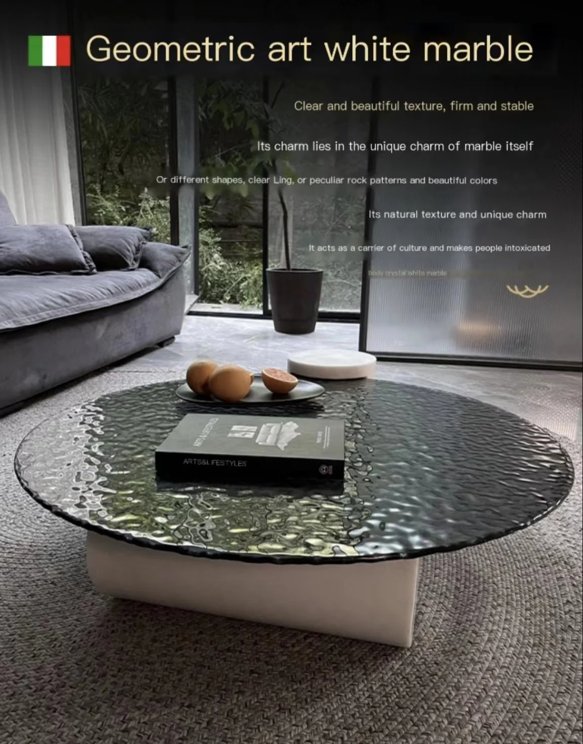 2022 New Arrival Minimalist Water Ripple Glass Coffee Table Set Nordic ...