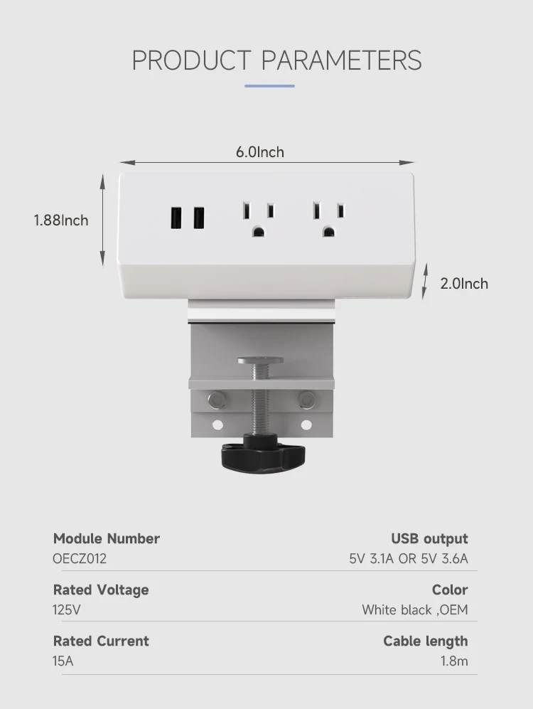 UL Listed Socket Extension - US Standard Clamp-on Desk Power Socket ...