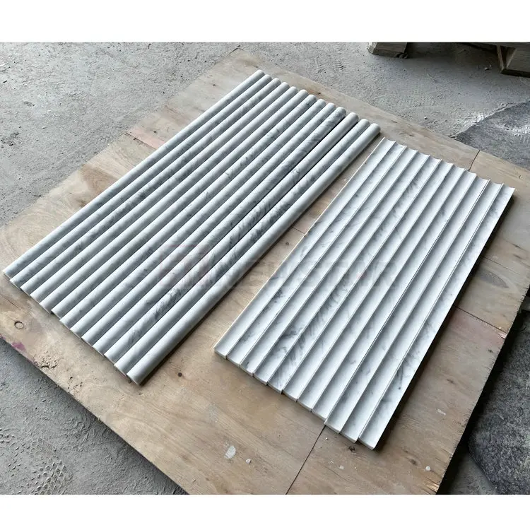 Kitchen Island New Design Ribbed Marble Travertine Cladding