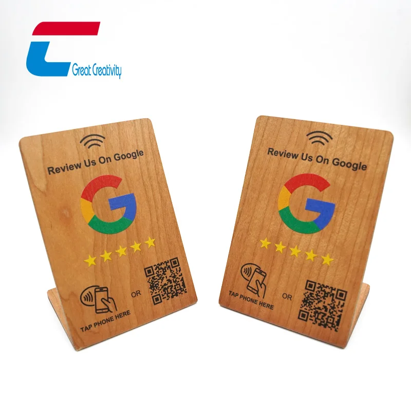 Custom Wooden Google Review Card Stand Social Media Review Nfc Menu QR ...