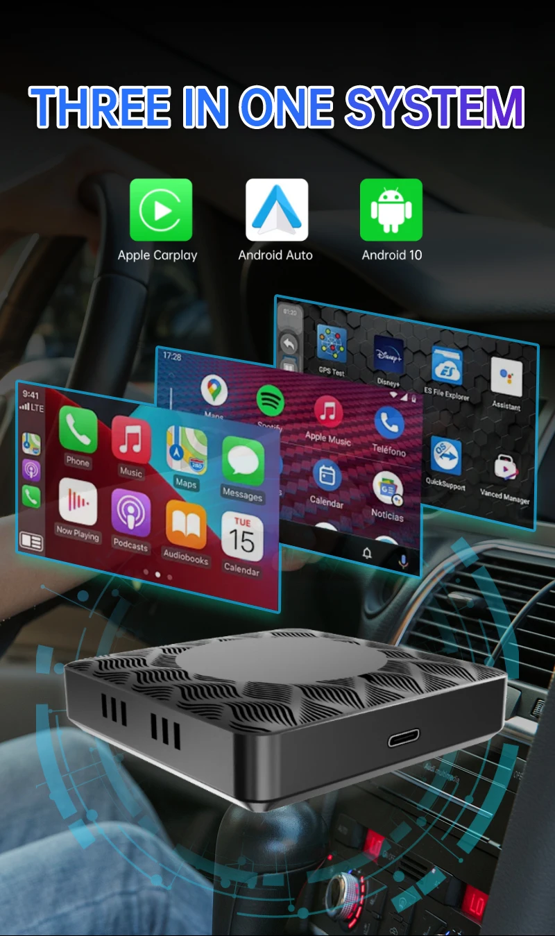 2+32G 3IN1 Carplay Android Auto AI Box Android 10 Navigation Music Call ...