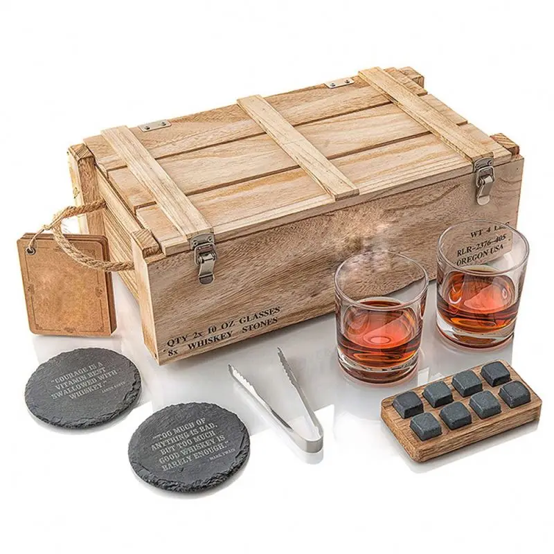 Whiskey Chilling Ice Cube, Rack Stones Wooden And Glass Gift Wood Box ...