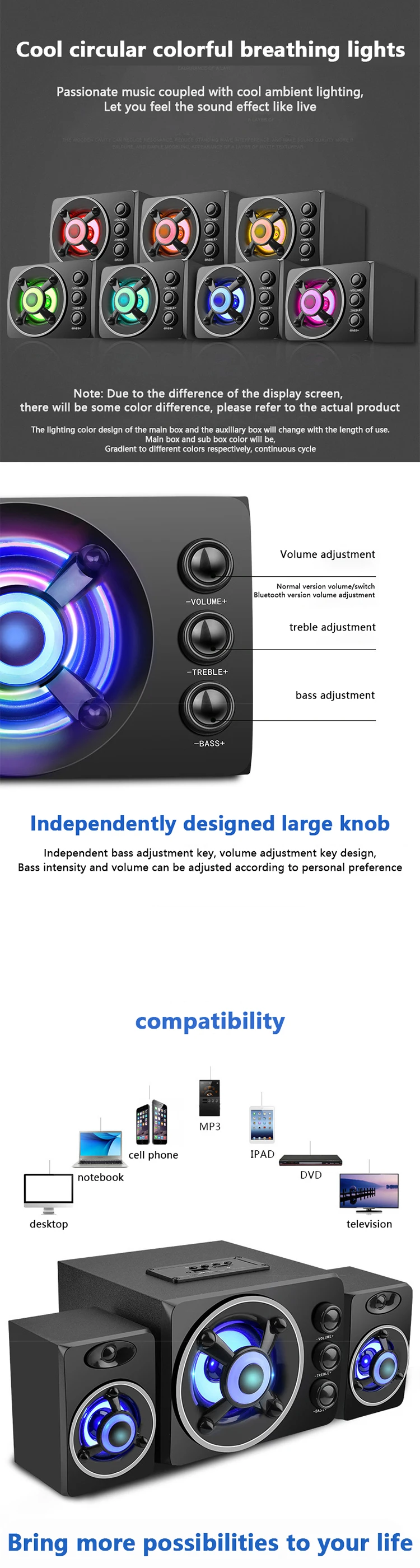 Sound Box Pc Subwoofer Desktop Speaker Rgb Cool Led Light Speaker ...