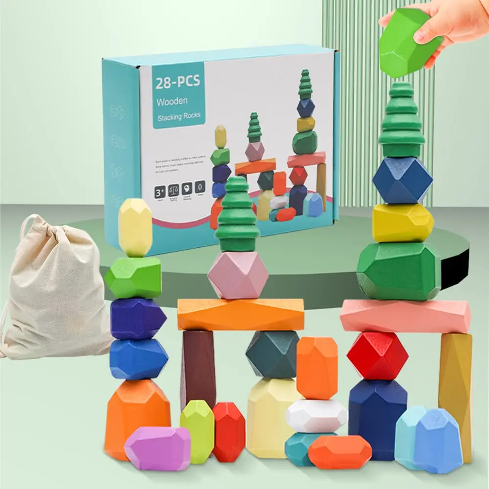 Cpc 38pcs Wooden Stacking Building Blocks Montessori Preschool ...
