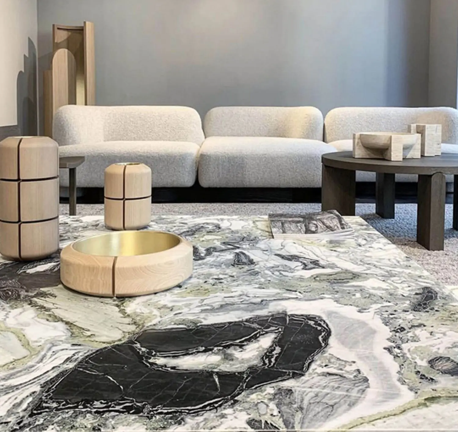 Luxury Coffee Table - Simple Jade Marble & Stainless Steel