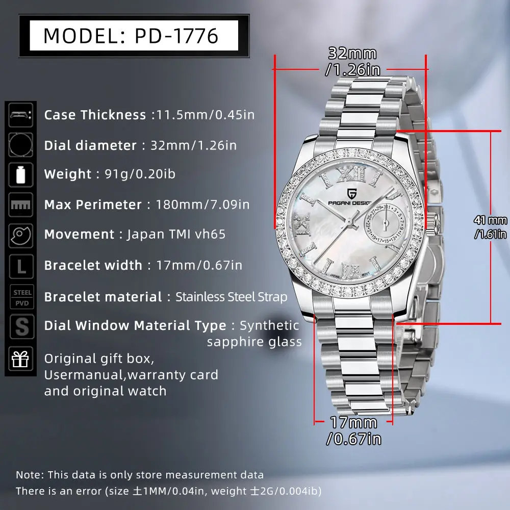 Pagani Design 1776 Women Quartz Watch Original Stainless Steel Strap ...