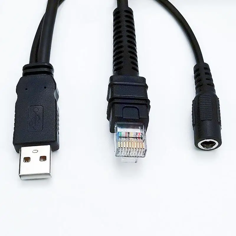 SOTESIN 5m Coiled Spiral VCC 12V Power USB to Rj50 Cable USB Barcode ...