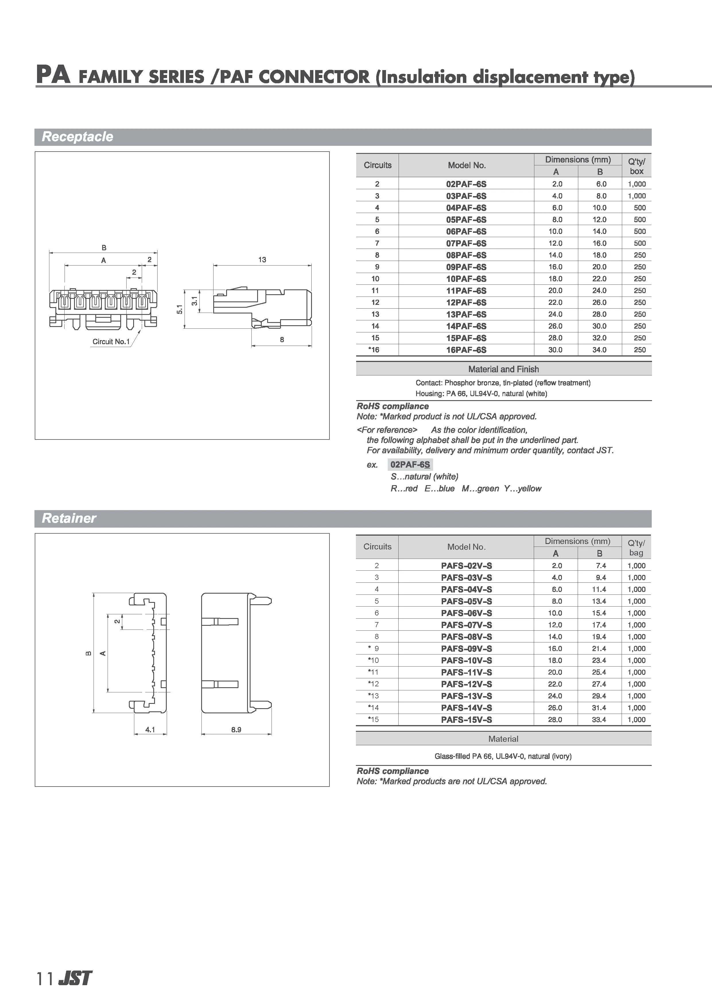Pa Family Series Pa Paf Pal Connector Pap-07v-s 2.0mm Pitch / Wire-to ...