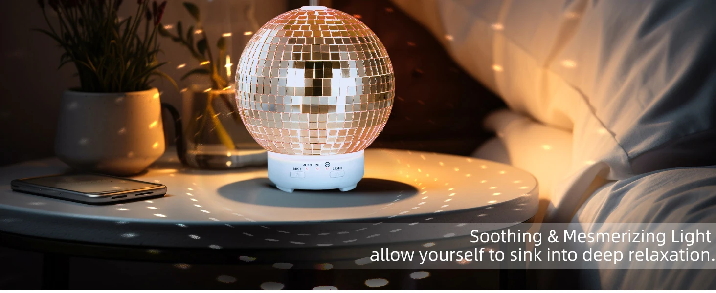 Disco Glass Ball Essential Oil Diffuser - 7 Colors Mirror Glass Humidifier