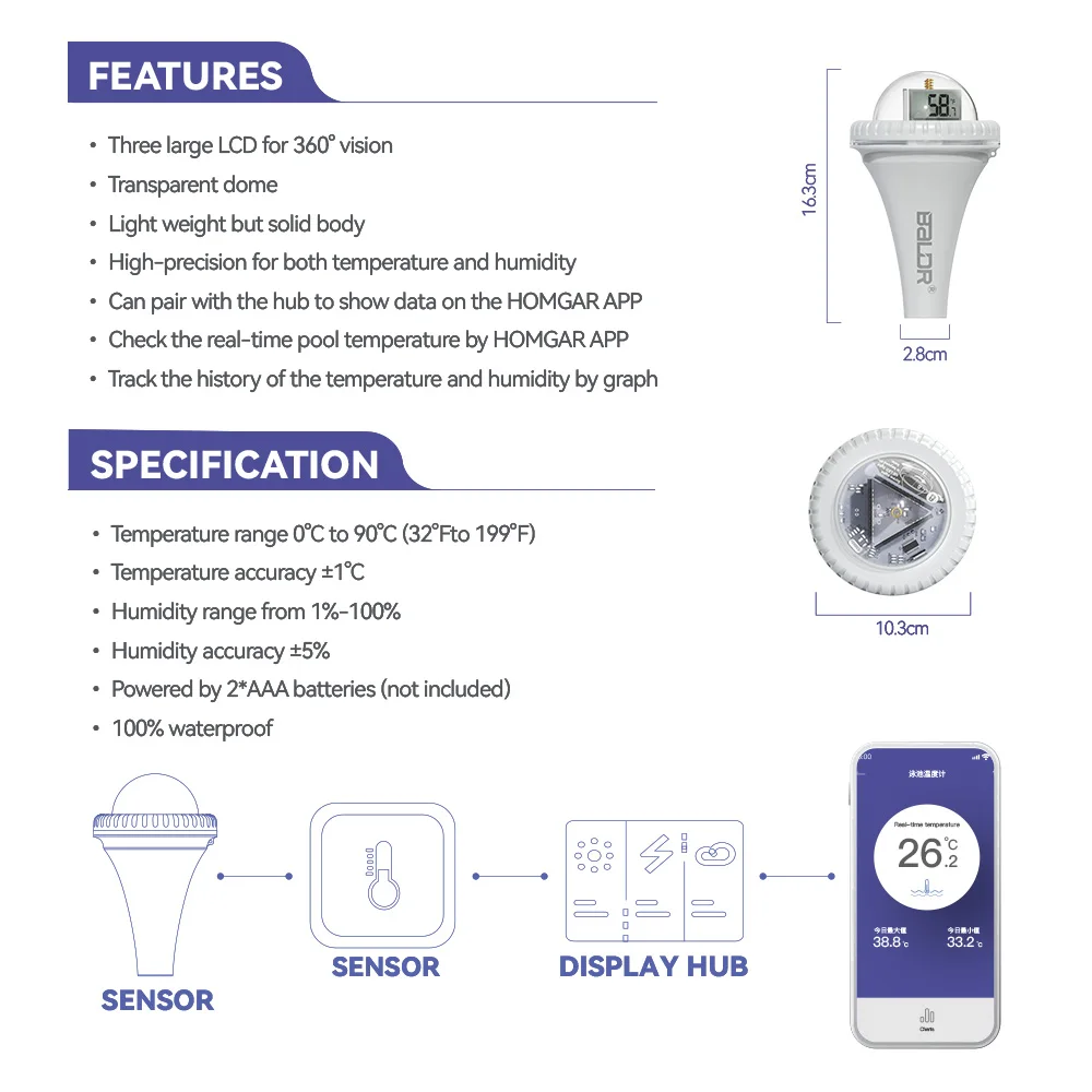 Digital Pool Thermometer Floating Wireless Set With Radio Controlled ...