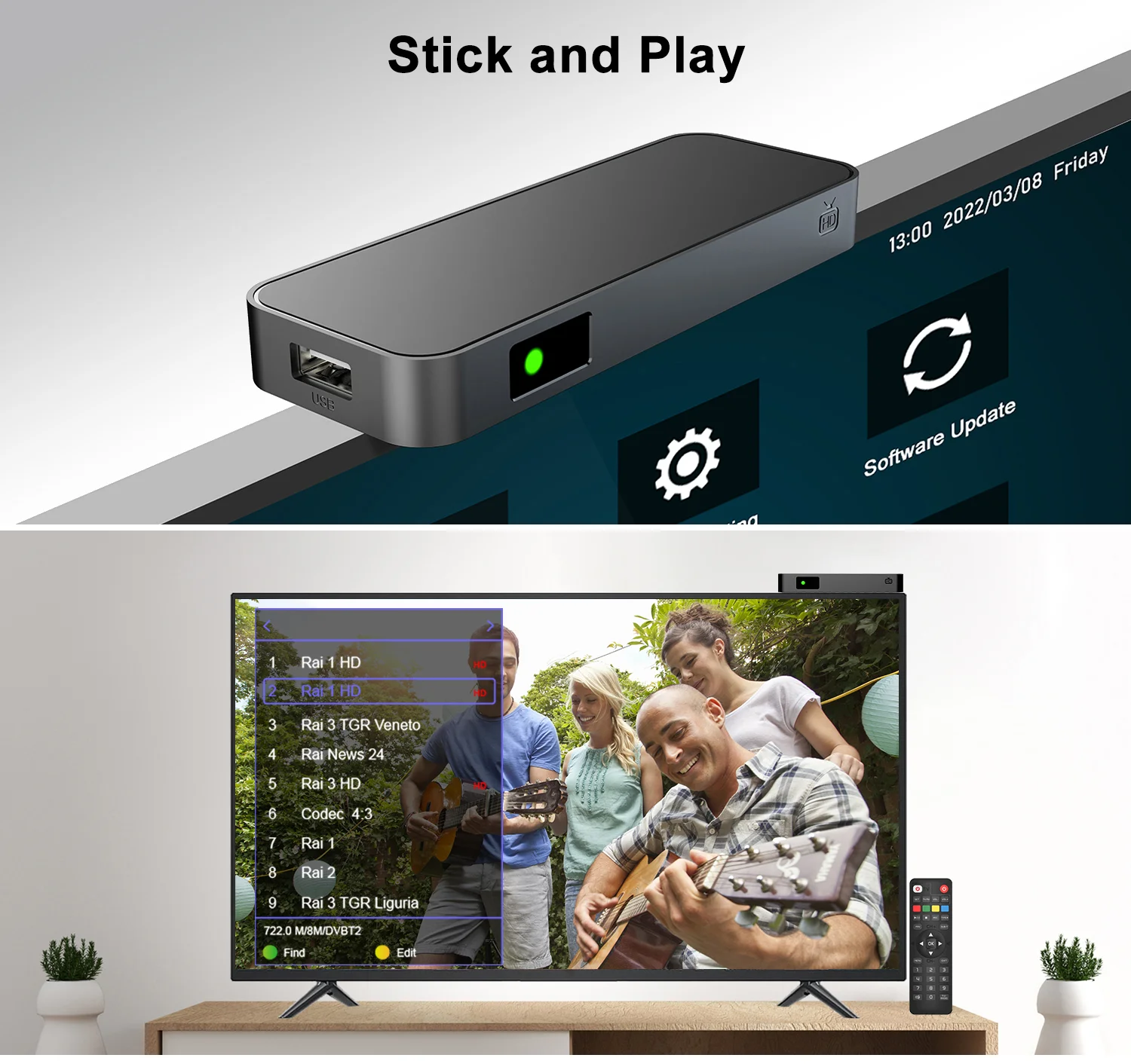 Wifi Usb Tv Stick Dvb-t2 H265 Stb T2 4k Hdr Dvbt2 Tv Box Stick Dvb T2 ...