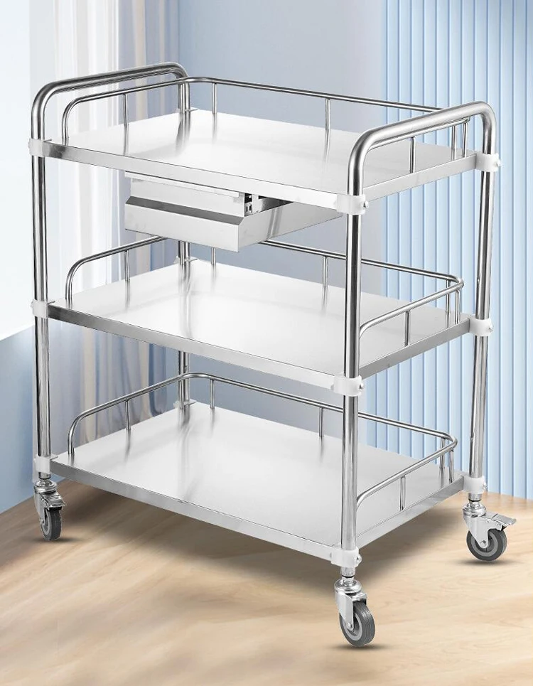 Hospital Stainless Steel Emergency Metal Trolley Medical Treatment Cart ...