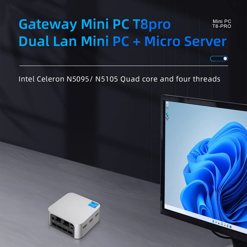 T8pro Gateway Mini PC - Intel N5105, 8GB RAM, 256GB SSD