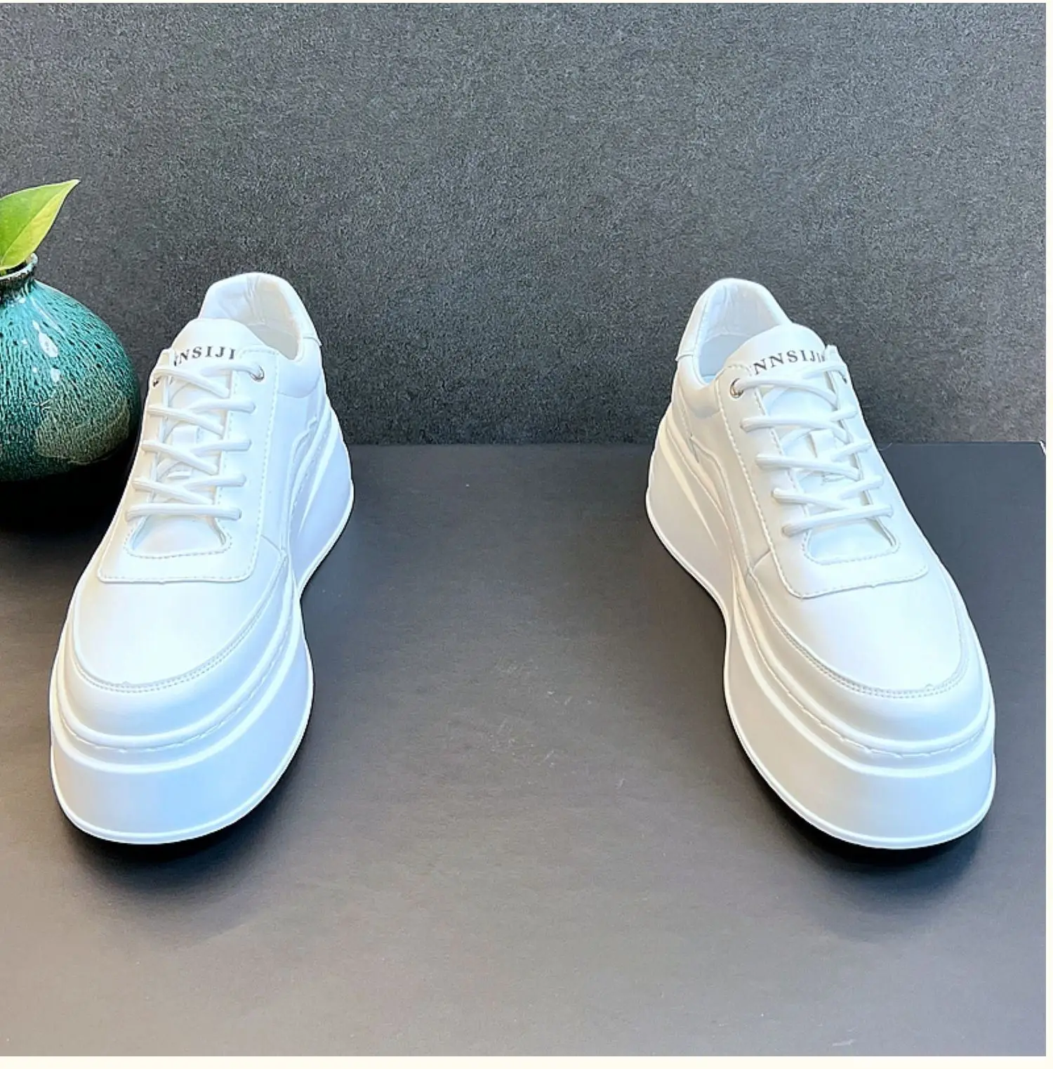Trendy Custom White Leather Sneakers for Men - All Match Lace-Up ...