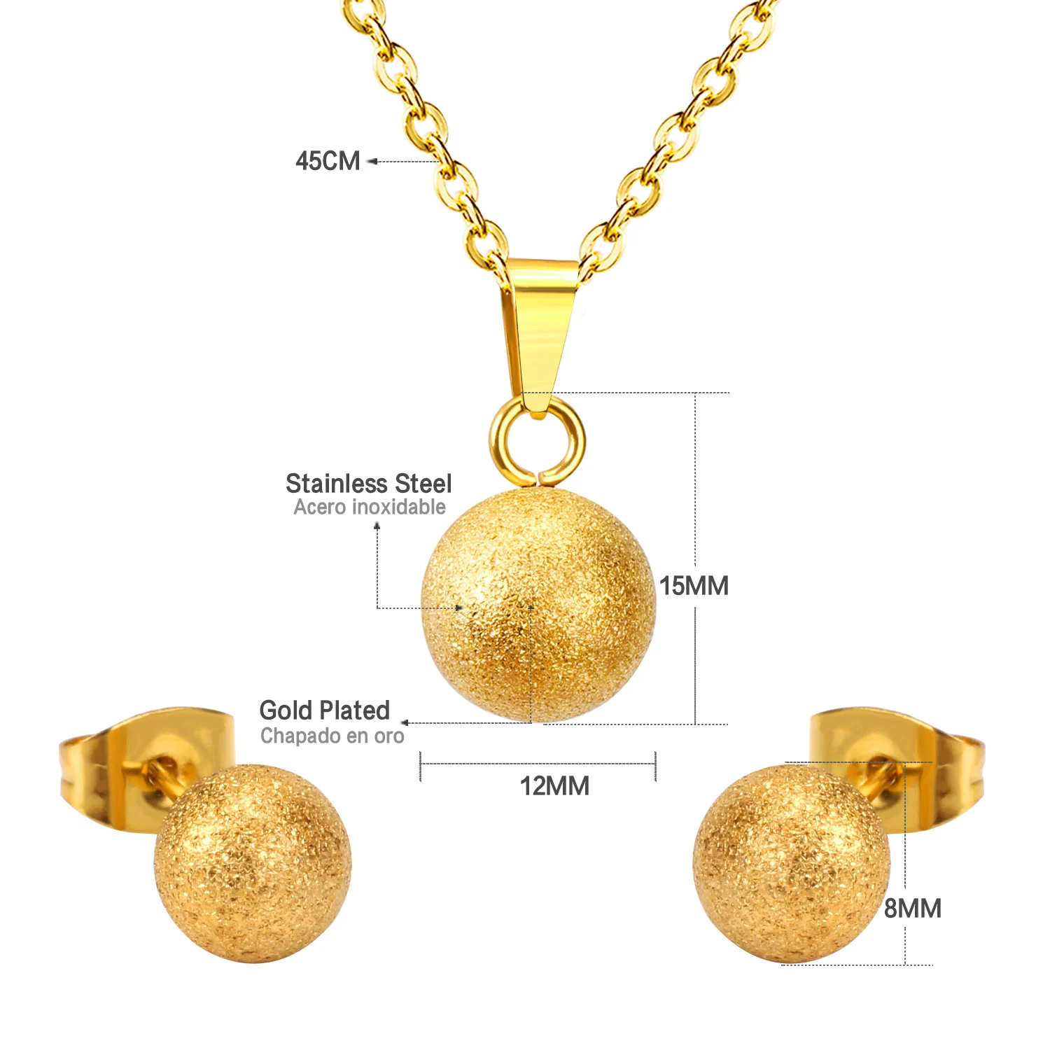 Fashion Jewellery Acero Inoxidable Spherical Pendant Necklace Earrings ...