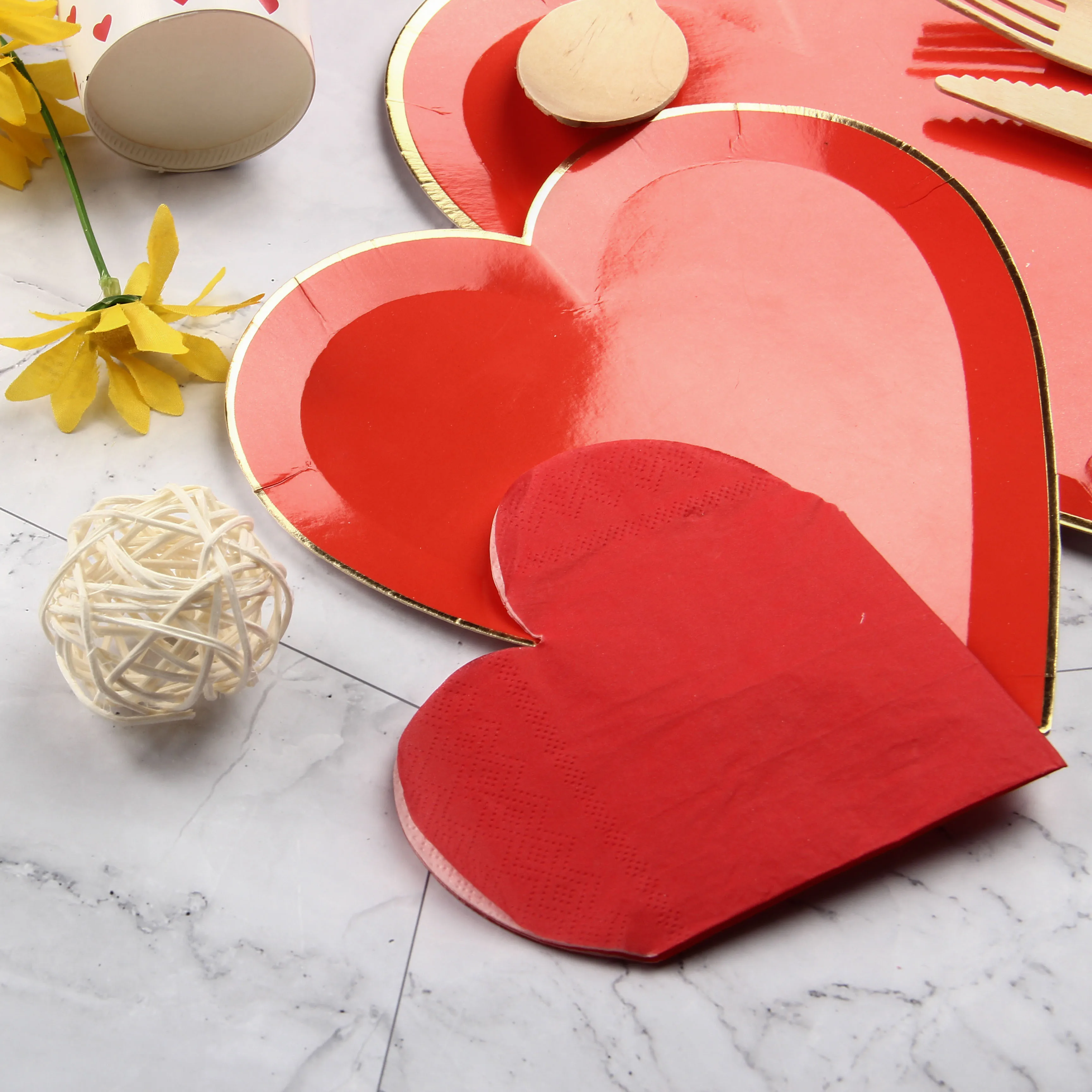 Red Heart-shape Paper Plate Tableware Set Easter Diwali Christmas Baby ...