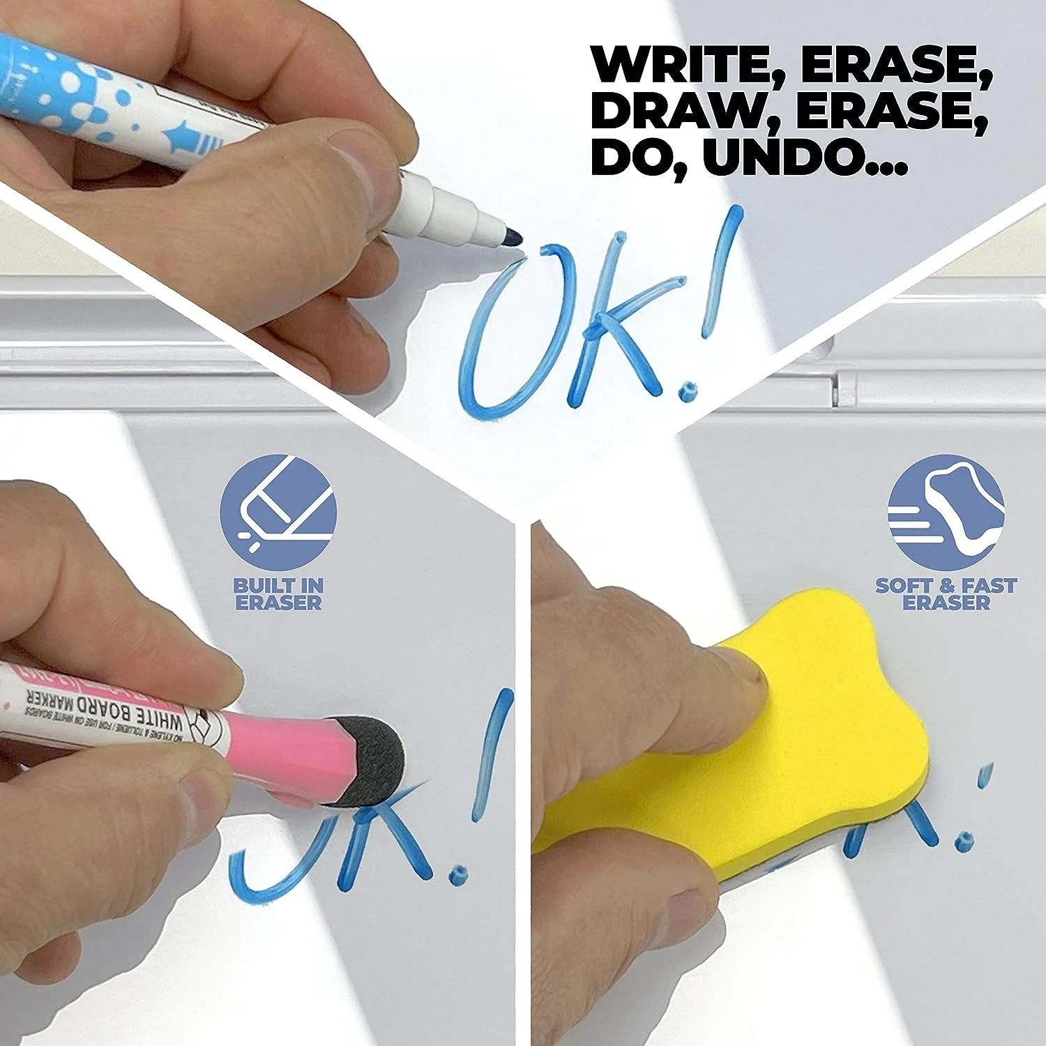 Desktop Whiteboard Dry Erase and Markers Erasable Glass Writing Board ...