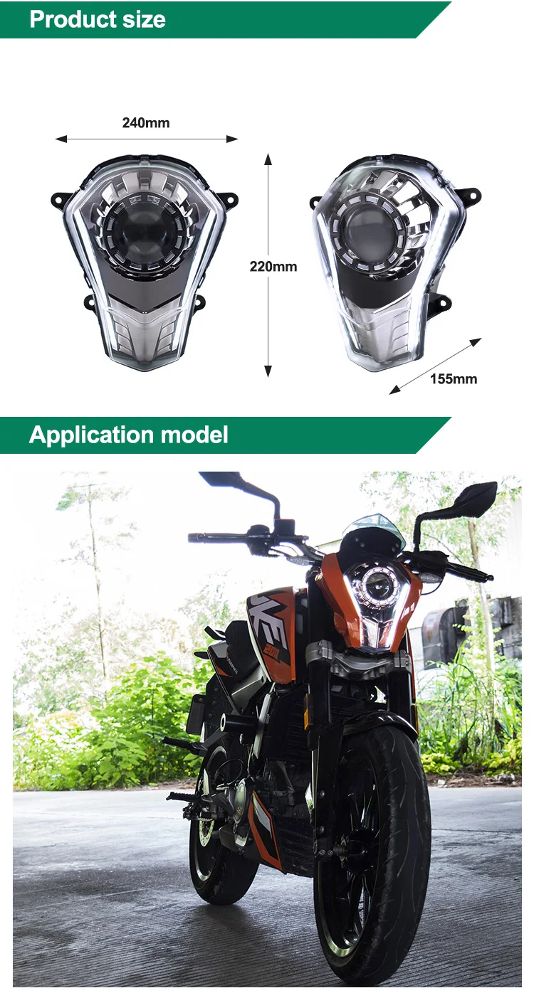 ECE R50 White DRL Low High Beam Motorcycle Headlight for KTM Duke 200 2012-2019