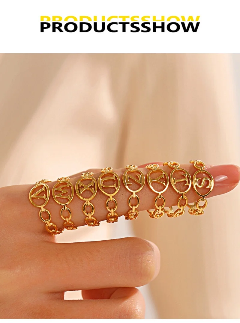 Minimalism 26 Initial Alphabet Letter Rings Waterproof Stainless Steel ...