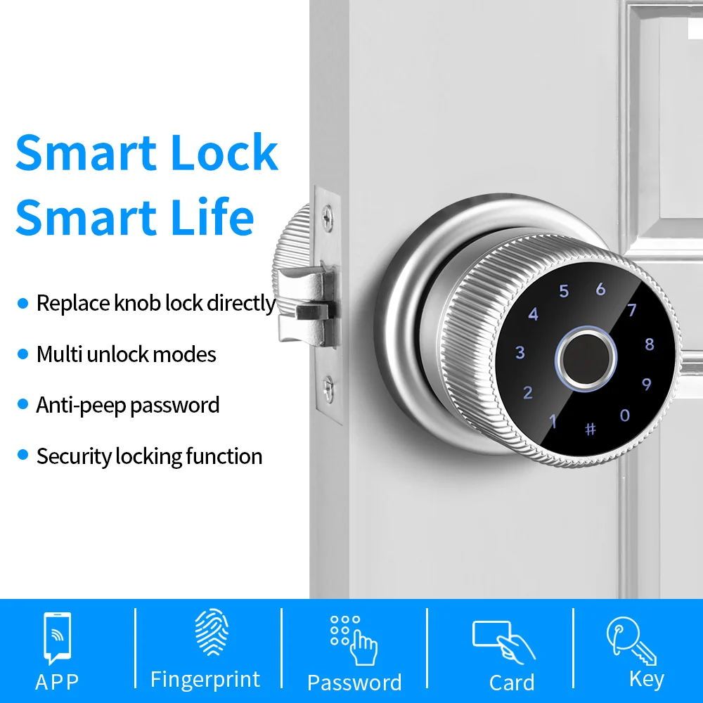 Smart Wireless TTLock Round Bolt Fingerprint Lock Digital Card Code ...