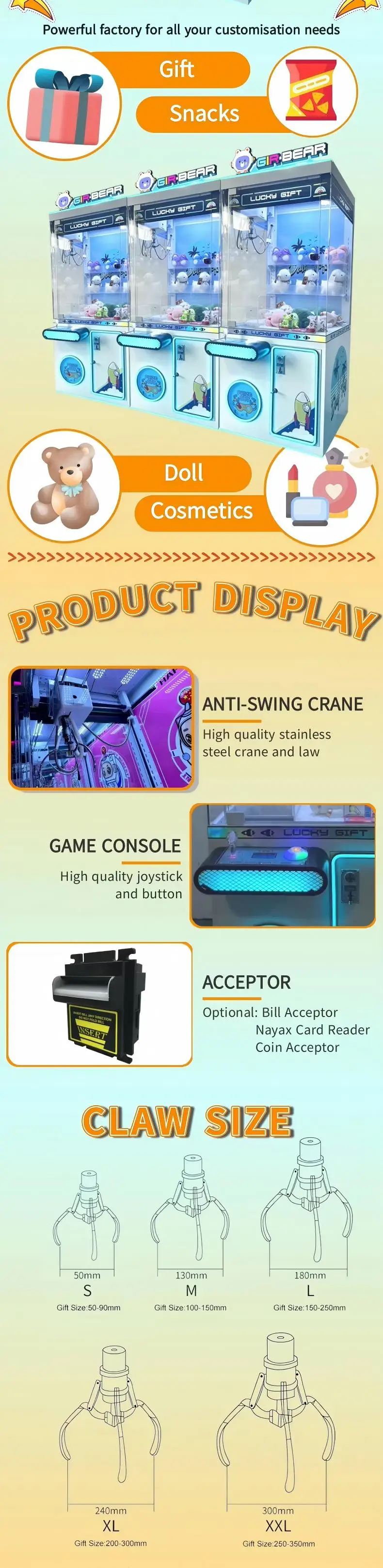 High Quality Mandi CK02 US Plug Plastic & Metal Claw Crane Machine ...