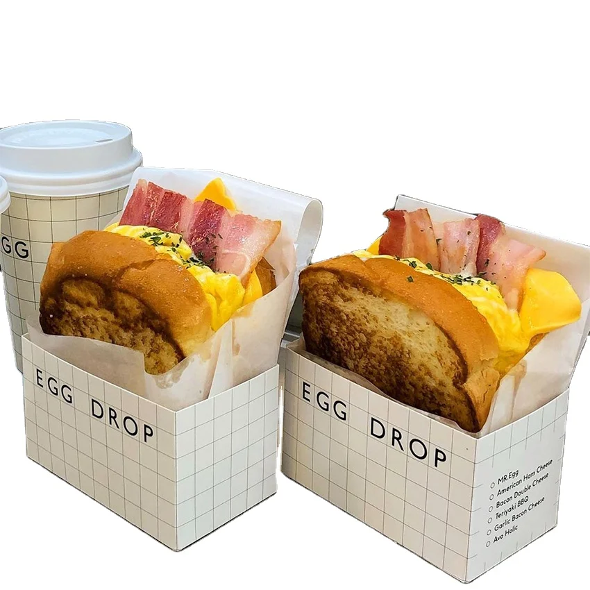 Custom Paper Mini Burger Boxes Toast Holding Bread Tray Sandwich Hot ...