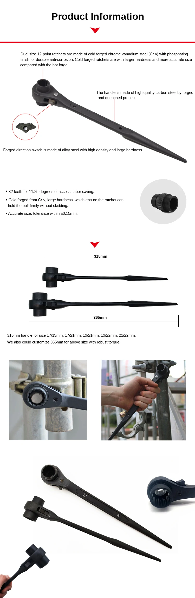 Double Size 12 Points CRV Scaffold Key Ratchet 17 Mm/21 Mm