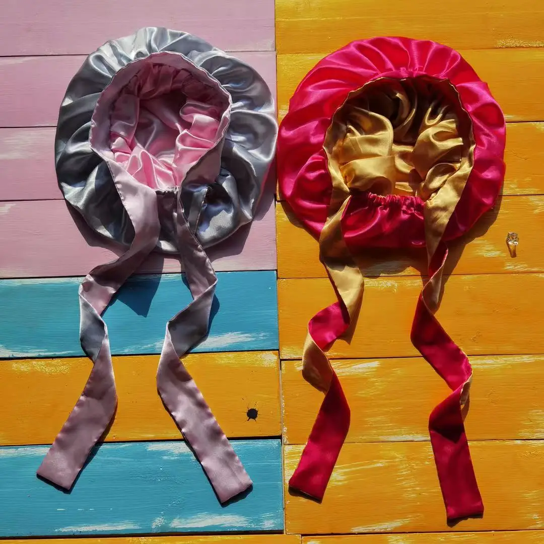 Wholesale Reversible Bonnets Edge Wrap Custom Long Band Satin Hair Silk ...