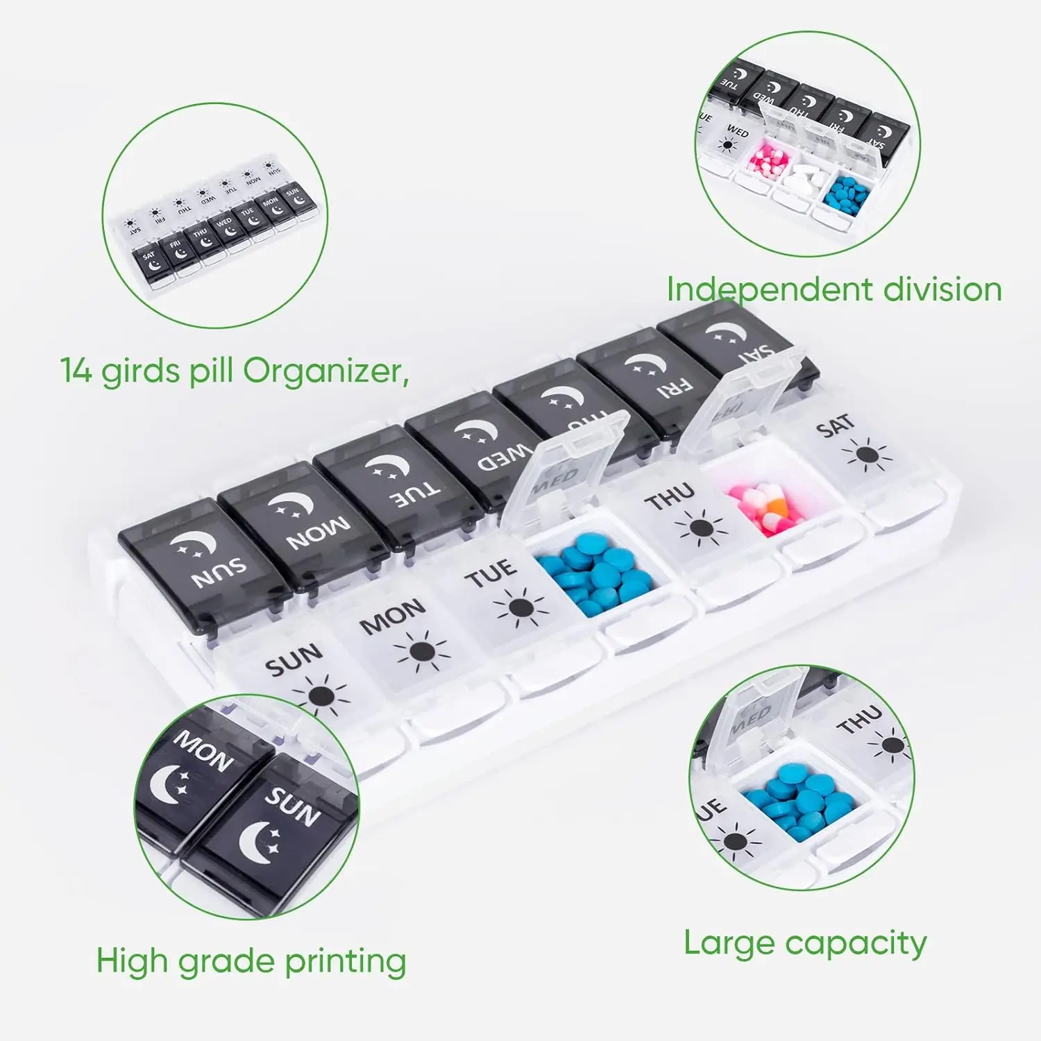 Easy Fill Push Button 2 Times a Day Pill Organizer| Alibaba.com