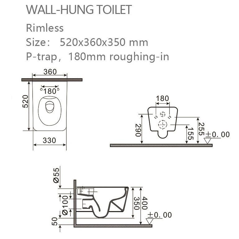 WC Toilet Sanitary Ware - P-Trap Black Rose Gold Wall Hung