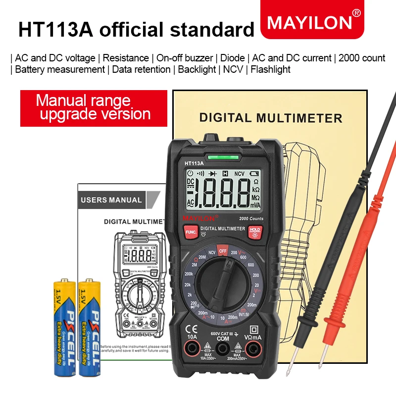 Mayilon Ht113b Autorange Digital Multimeter 4000 Counts 600v 10a With ...