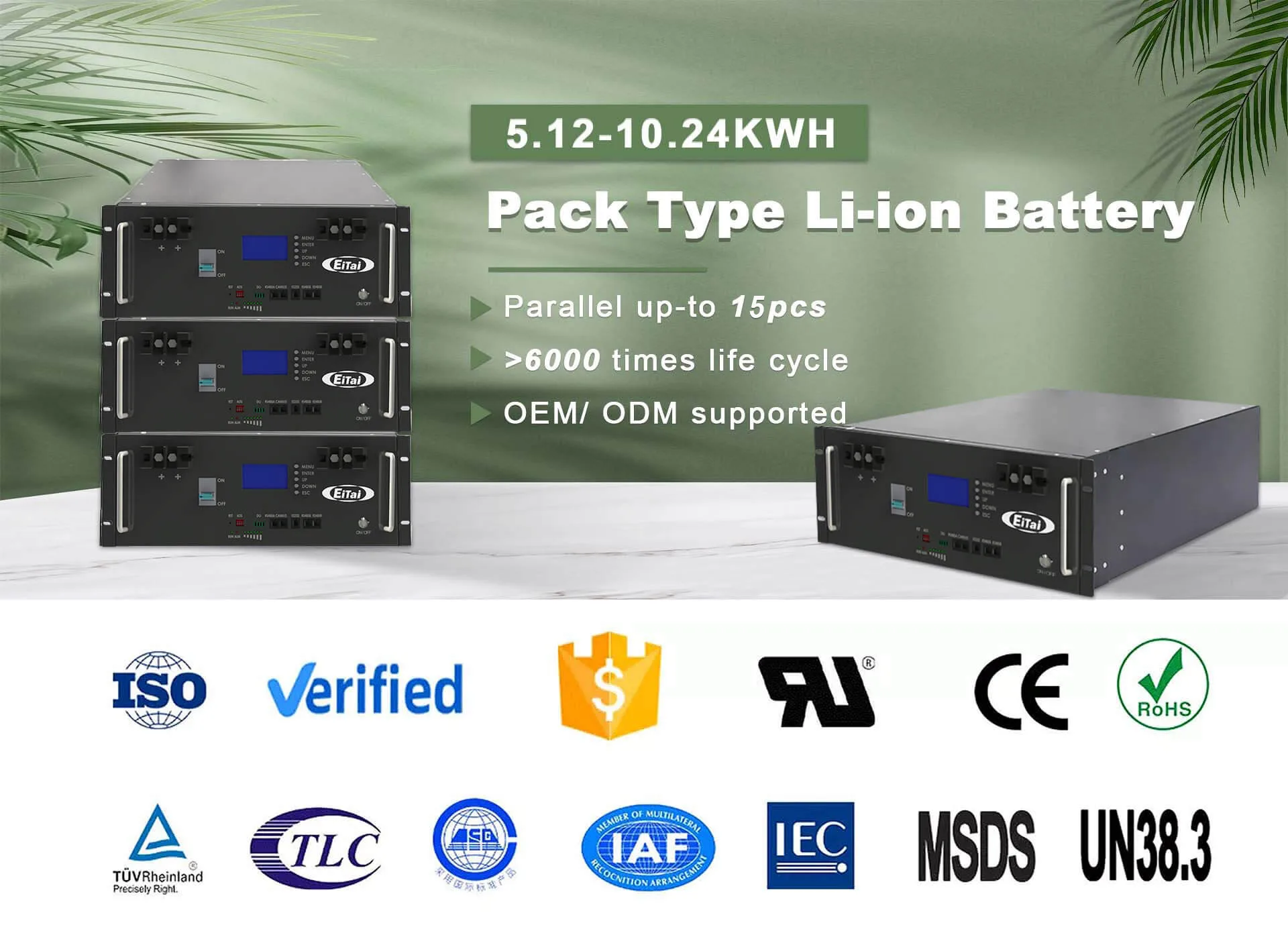 Eitai Shoto Rack Mounted Battery With Bms 48v 51.2v 200ah 10kwh Lifepo4 Power Energy Storage For ...