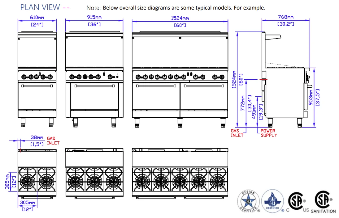 Commercial Kitchen Equipment Free Standing Stainless Steel 6 Burners ...