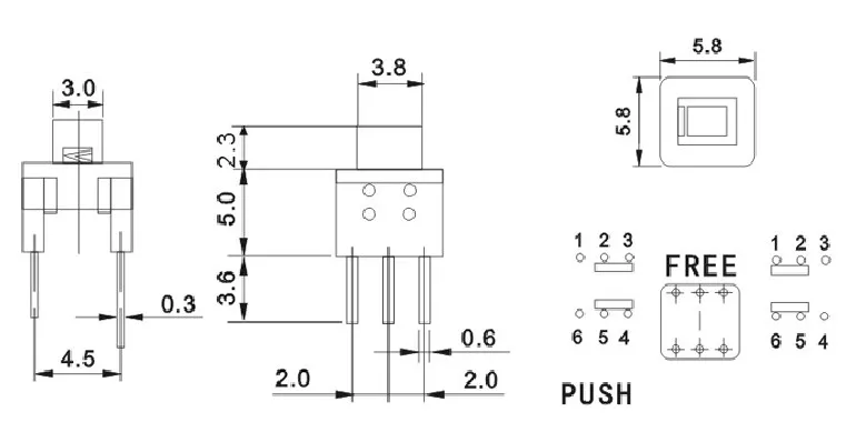 6pin Self Lockig Push Button Switch Micro 5 8 5 8 Smd Smt Tact Key