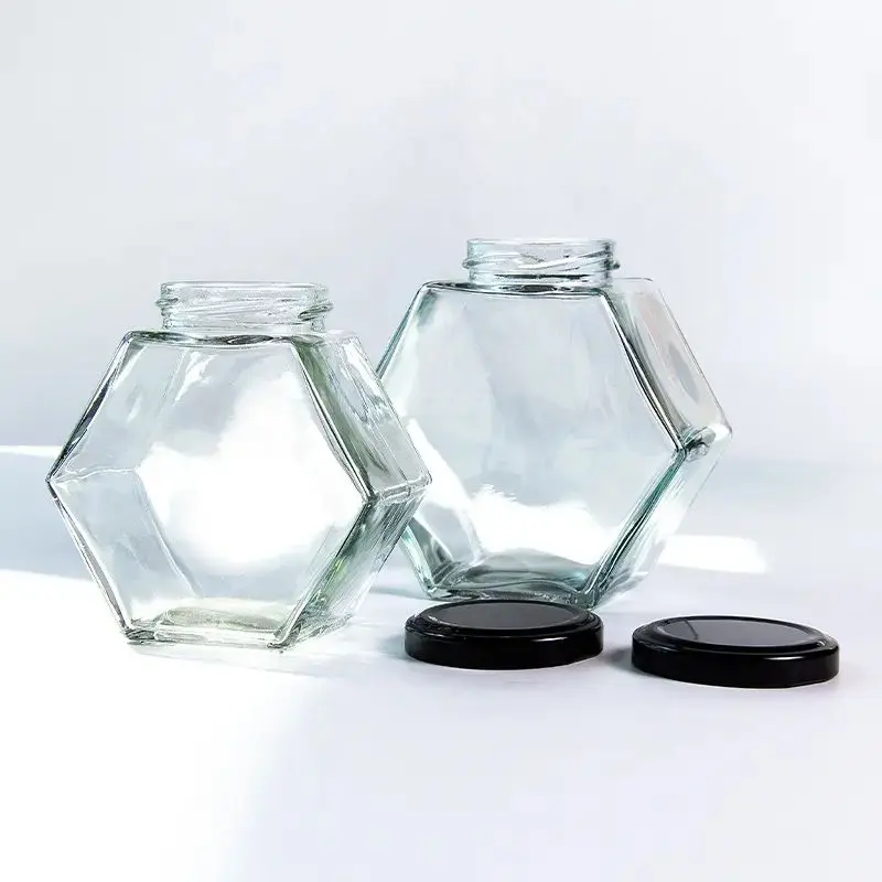 Empty Hexagon Glass Bottle Honey Jar 100ml 180ml 280ml 380ml Glass Jar For Honey Glass Jar - Buy ...