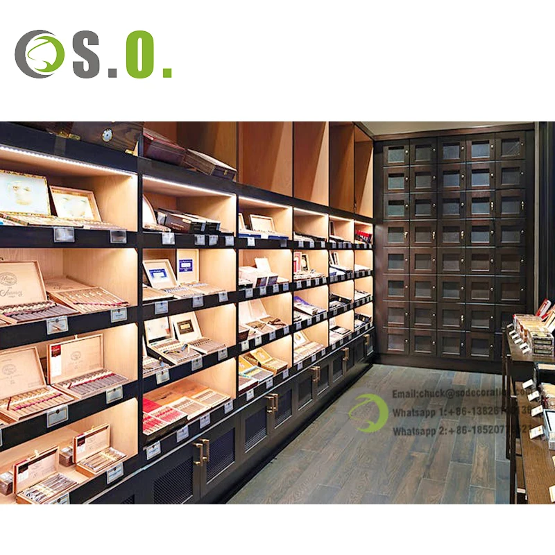 2024 New Wooden Cigar Showcase Display Mirror Black Double Glass ...