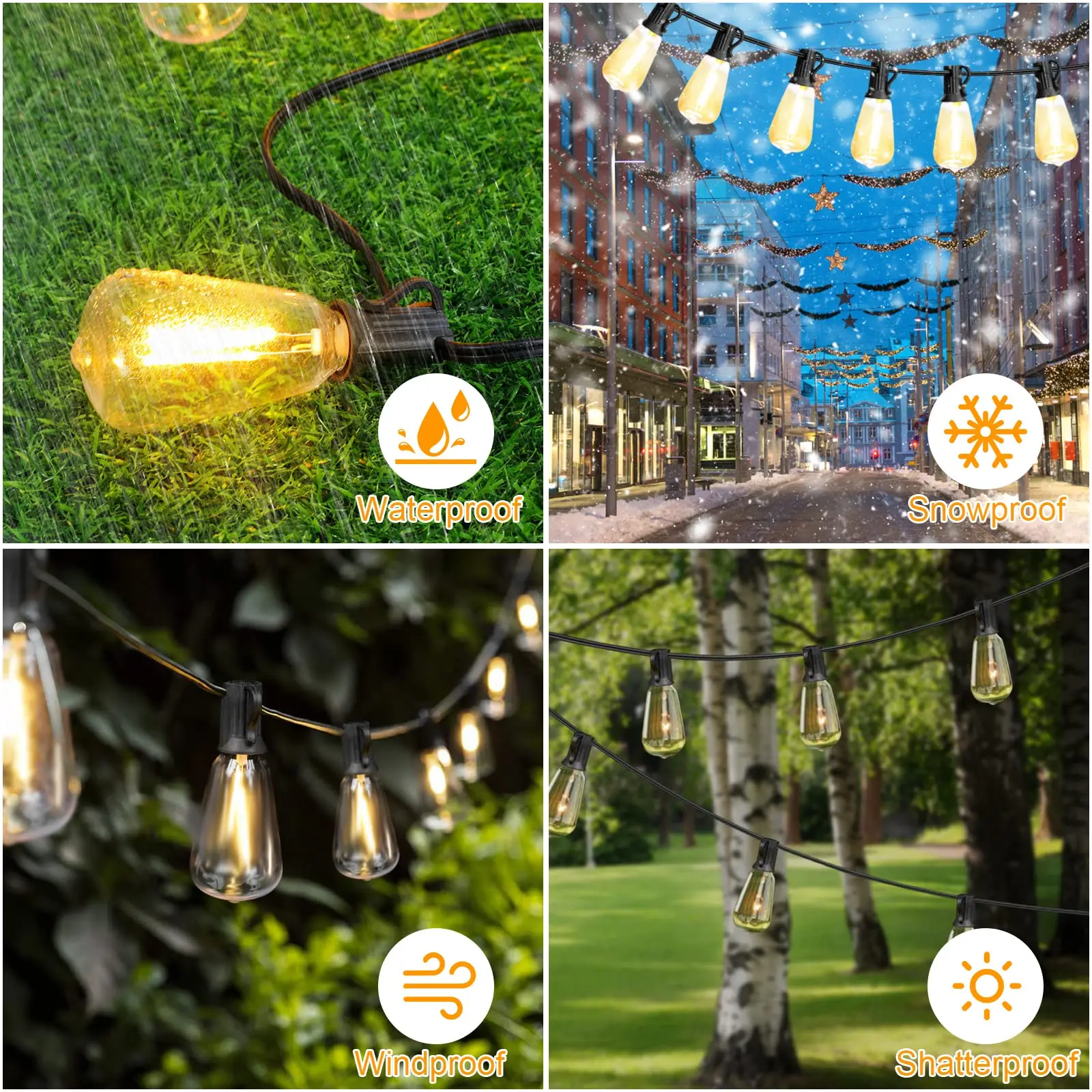 Patio Christmas Lights Vintage Shatterproof Edison String Waterproof ...