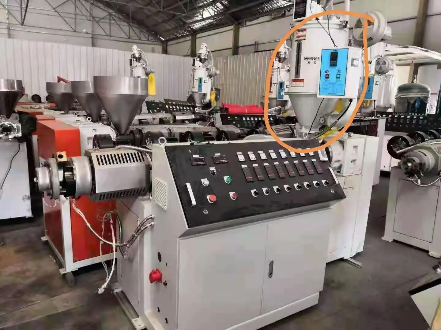 Used 65mm Extruder With One 50kg Hopper Dryer And One Auto Loader. Used ...