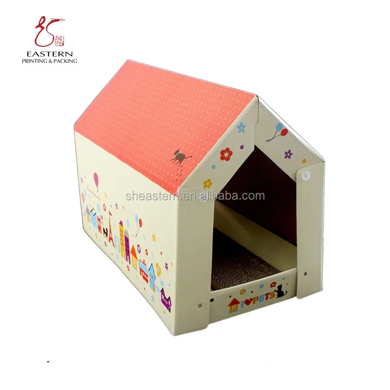 Customized Corrugated Paper Pet House For Cat Dog Folded To Be Shipped ...