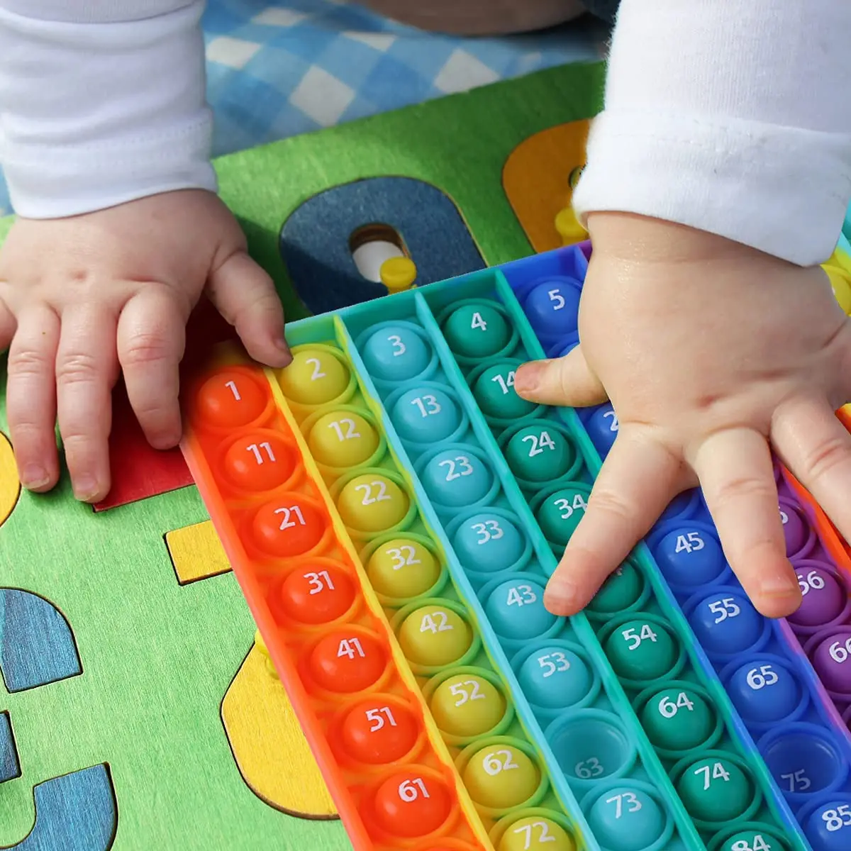 Large Size Rainbow Square Fidget Toy 100 Bubbles Stress Relieving ...